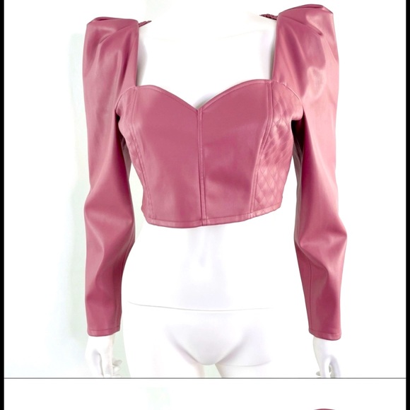 Zara | Tops | Zara Marsala Pink Faux Leather Puff Sleeve Crop Top Like ...